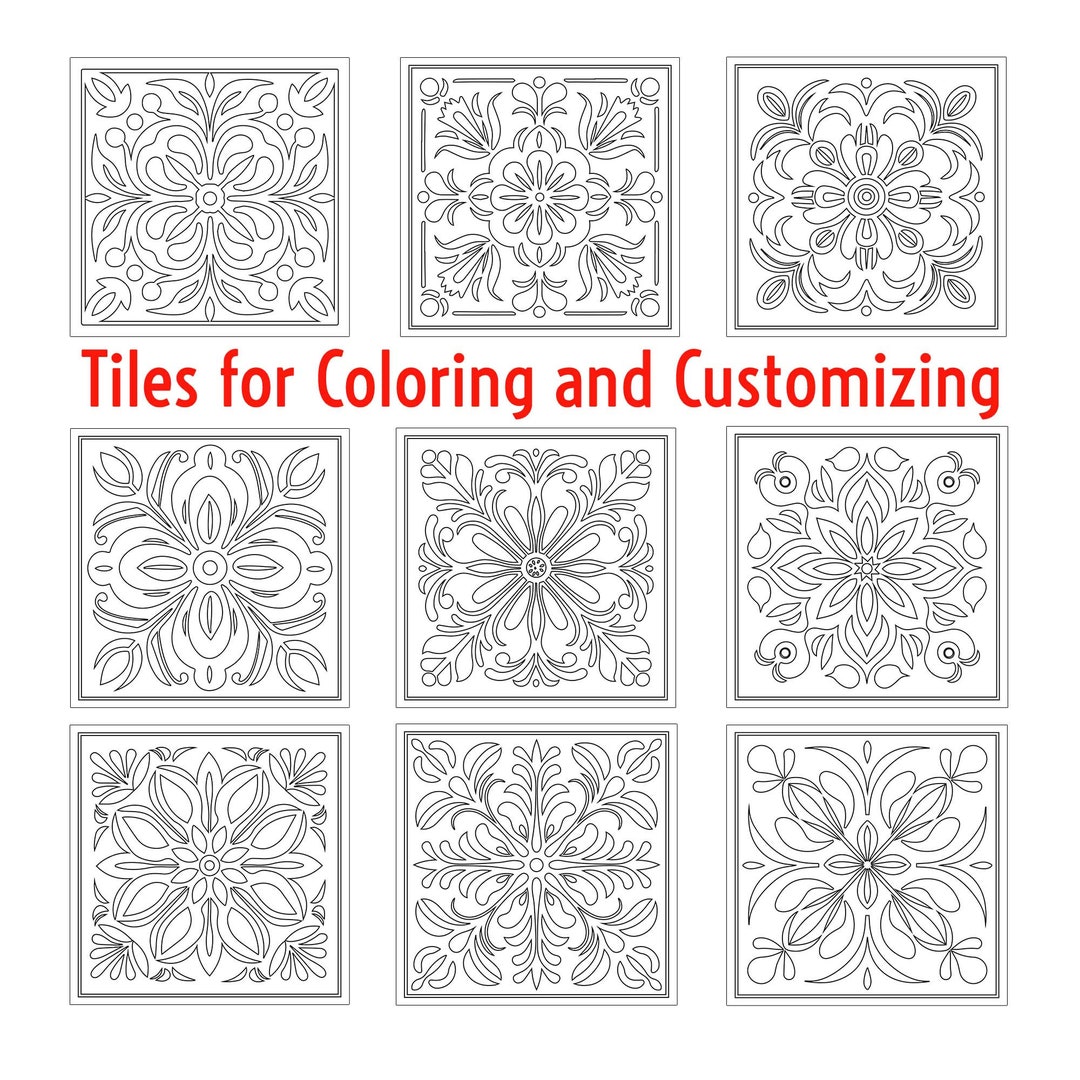 Coloring Customizing Tile Drawing Vector Black Mosaic Spanish Style ...