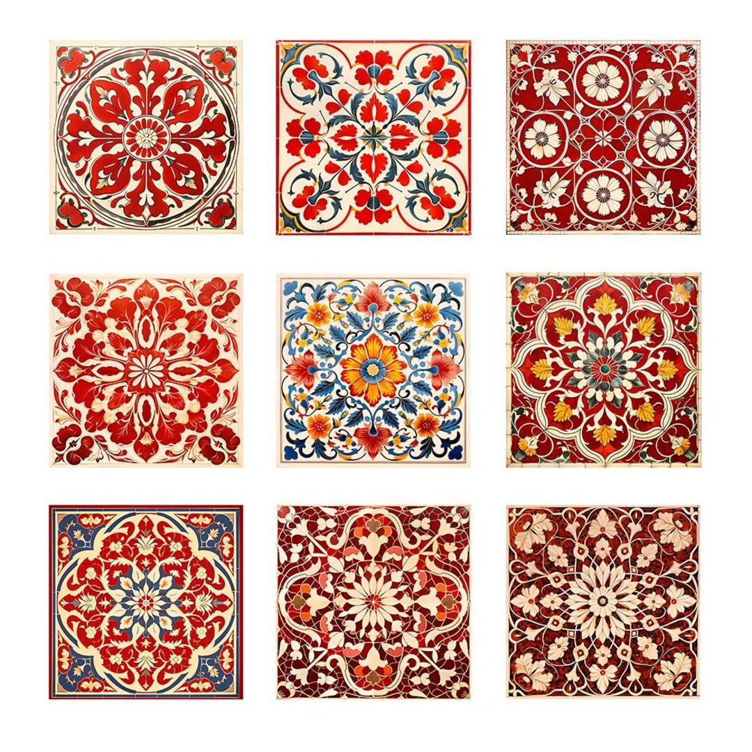 Vintage Red Tile Clipart: Set of 9 Spanish-style Tiles, Decoration, and ...