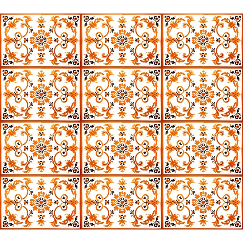 Vintage Old Antique Tiles Brown Hand-painted Pattern Mosaic Italian ...