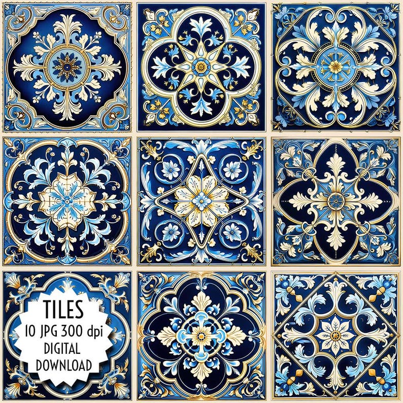 Blue Tiles Mosaic, Sticker, Pattern Design, Floral Vintage Ceramic ...