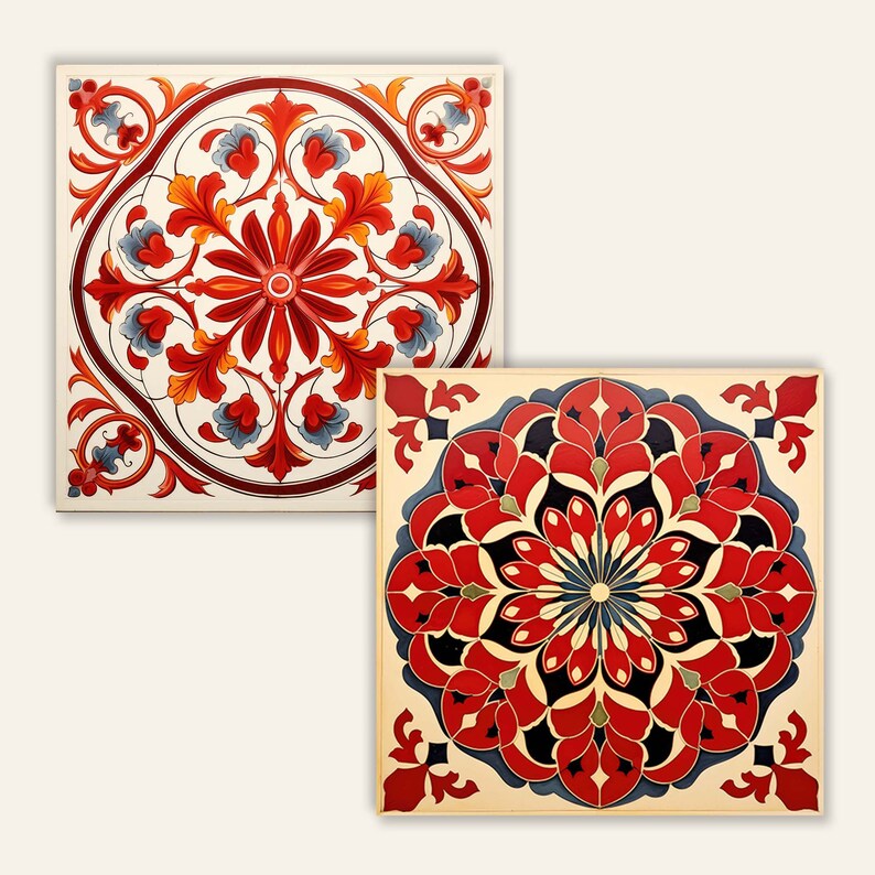 Vintage Red Tiles Clipart: Set of 9 Spanish-style Tiles, Decoration ...