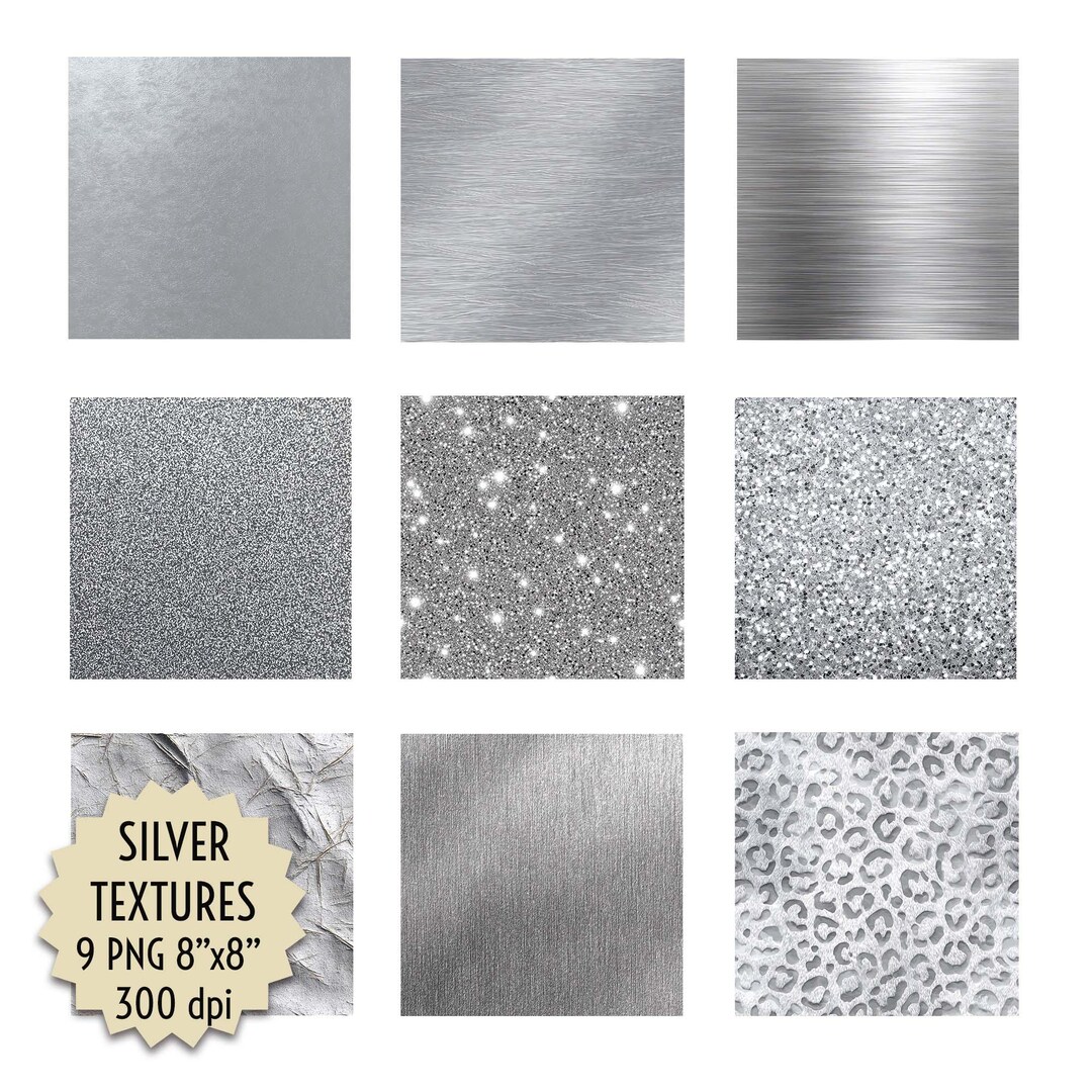 Silver Textures Set, Metallic Backgrounds for Christmas Decor, Holiday ...