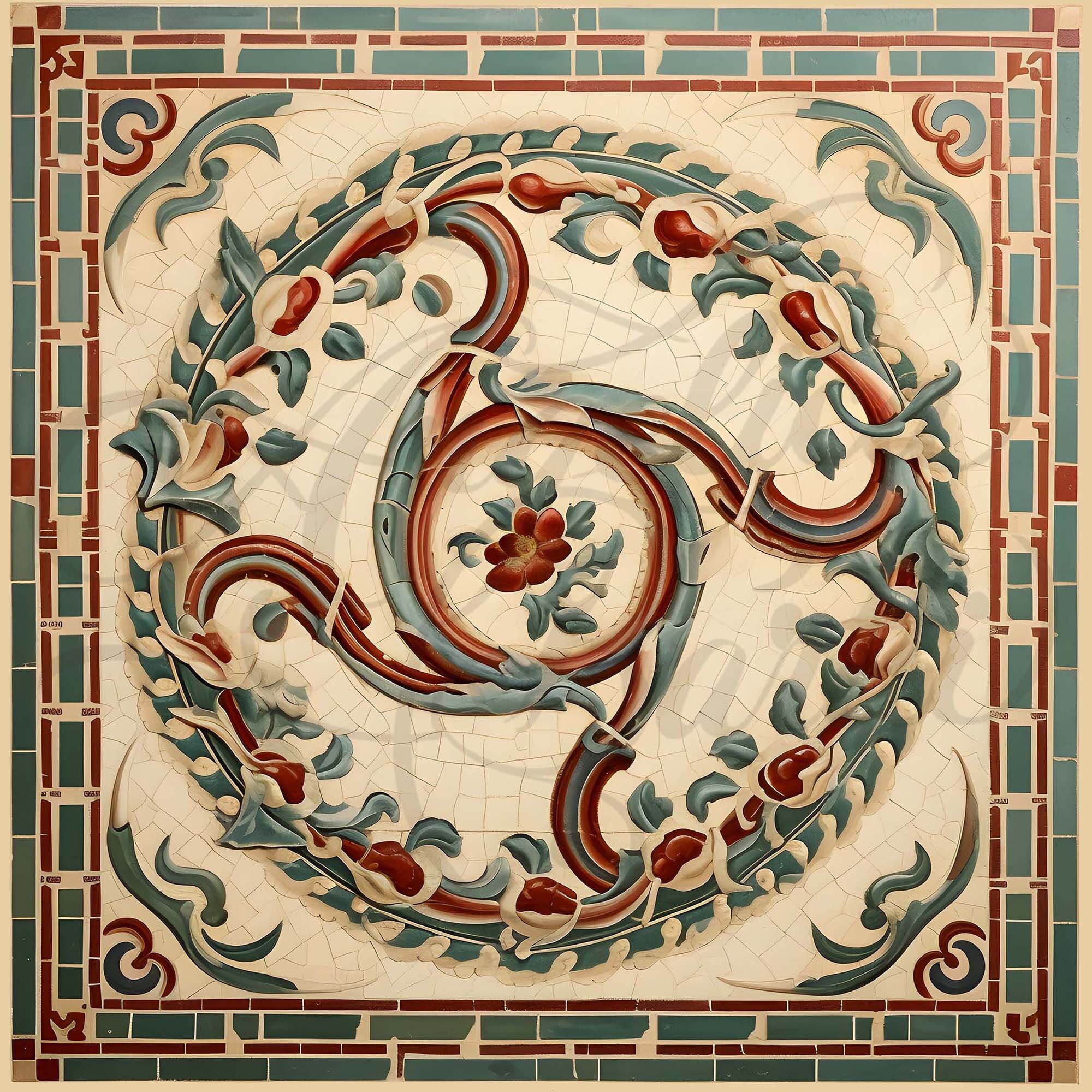 Floral Antique Classic Tile Printable Digital Download File 8x8 Inch ...