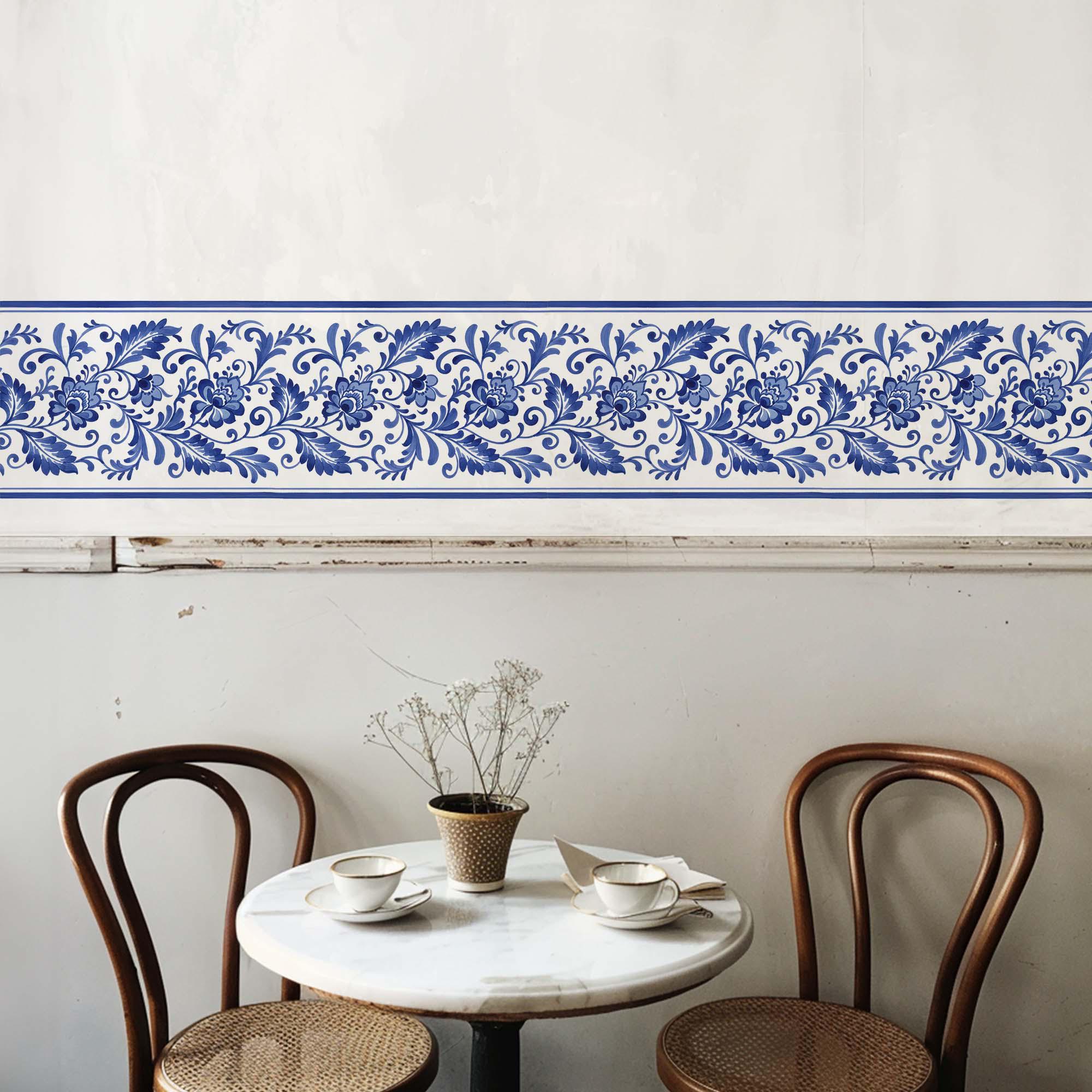 8 Seamless Cobalt Blue Floral Borders JPG Set, Horizontal Symmetrical ...