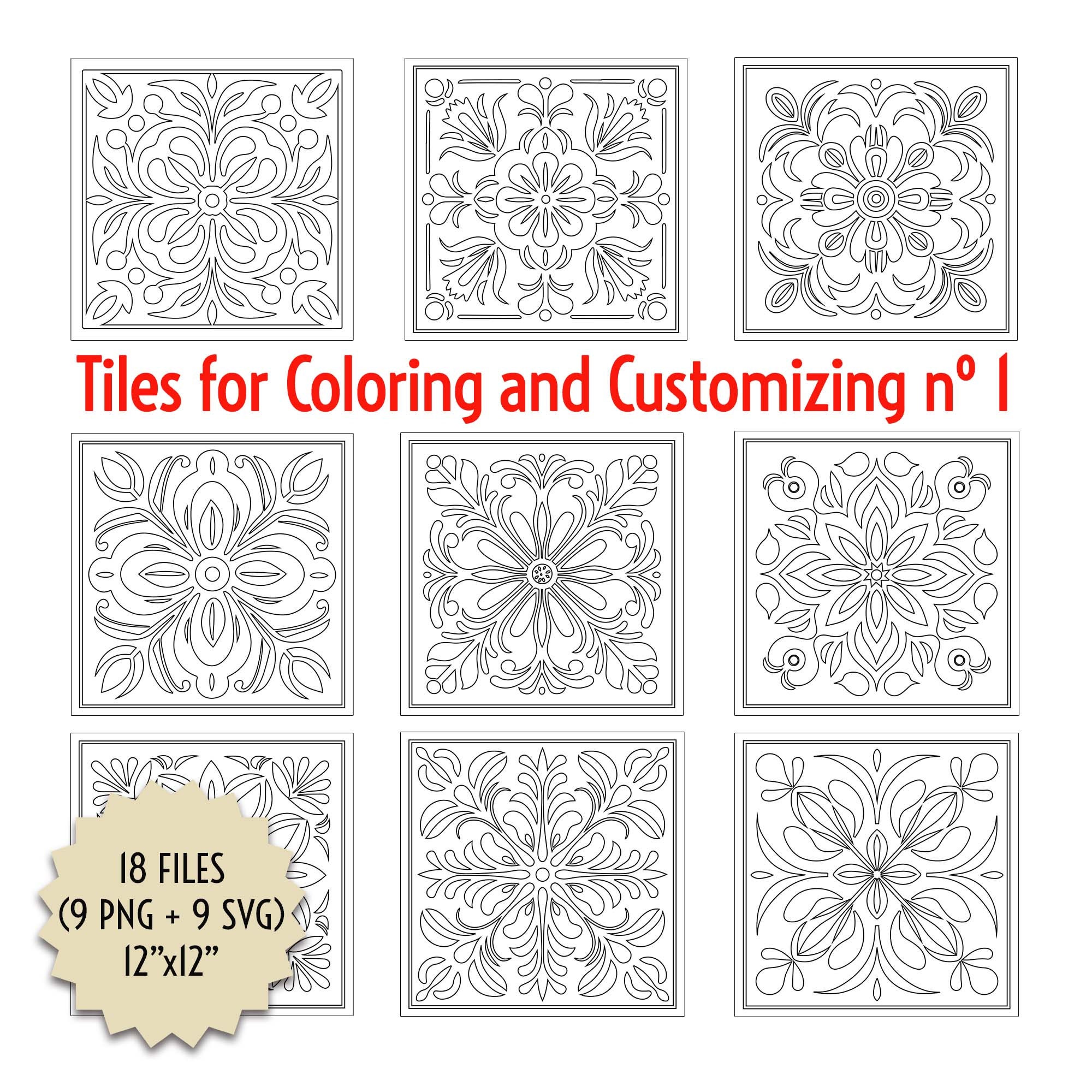Coloring Customizing Tile Drawing Vector Black Mosaic Spanish Style ...
