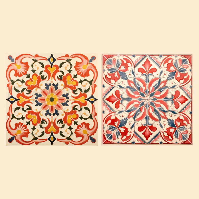 Red Vintage Victorian Antique Floral Tile Set Spanish Clipart ...
