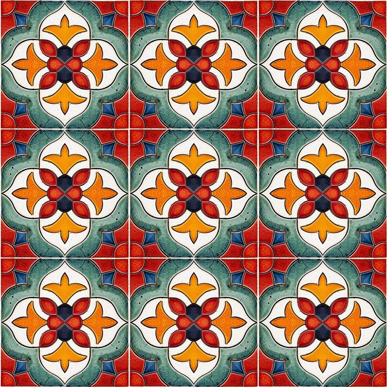 9 Images of Traditional Hand-painted Ceramic Tiles, Geometric Pattern ...