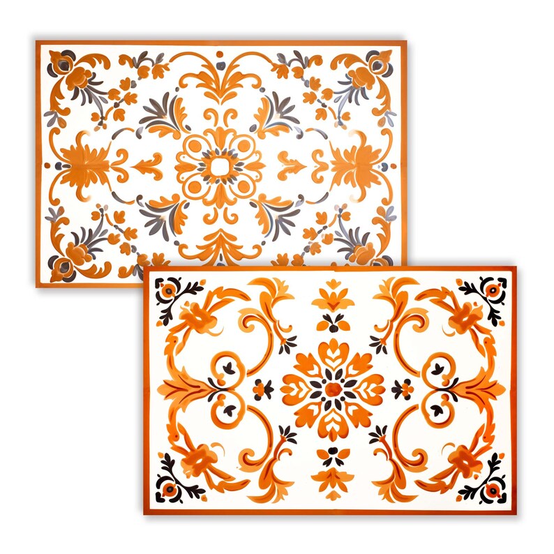 Vintage Old Antique Tiles Brown Hand-painted Pattern Mosaic Italian ...