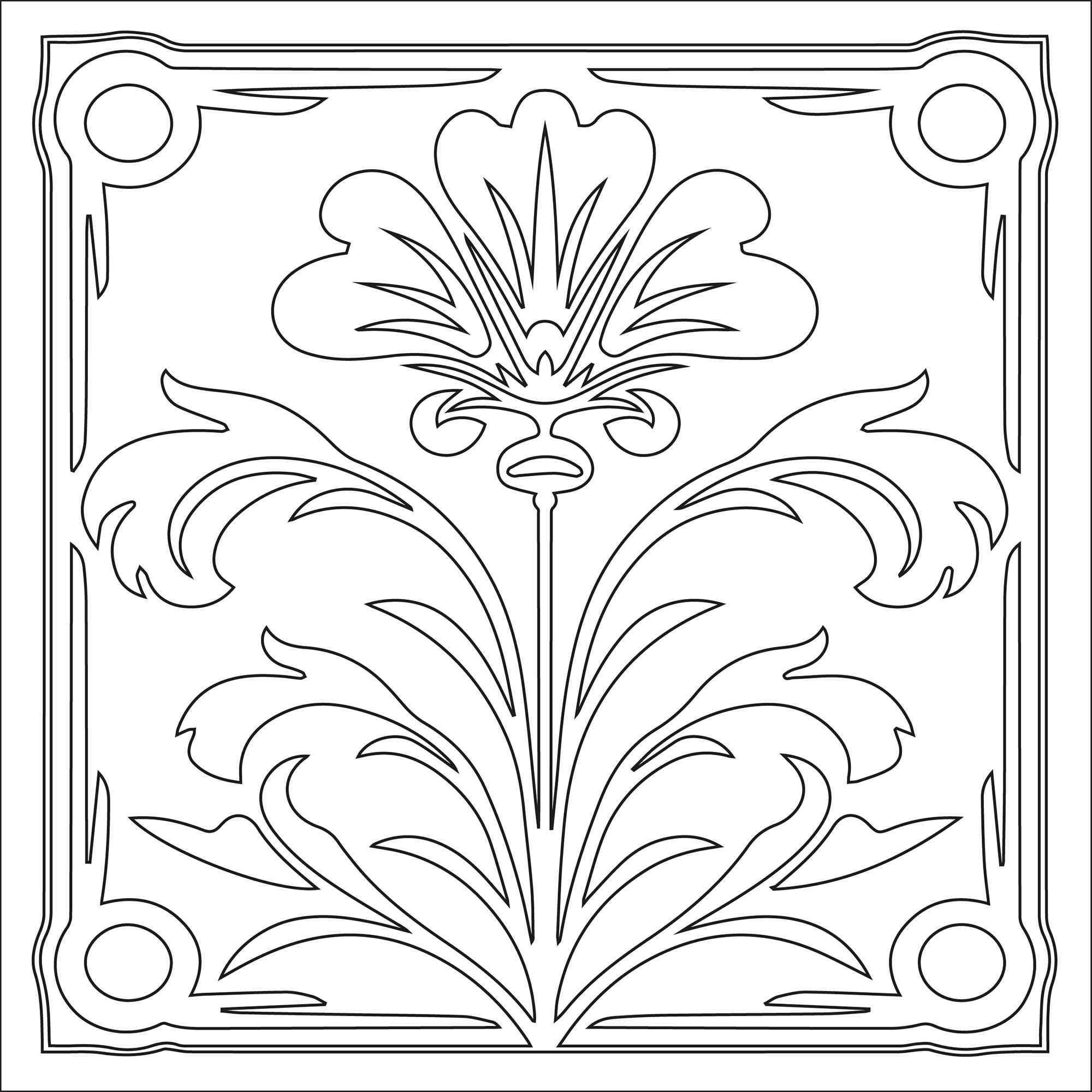 Coloring Art Nouveau Flower Tiles Customizing Tile Drawing Vector Lines ...