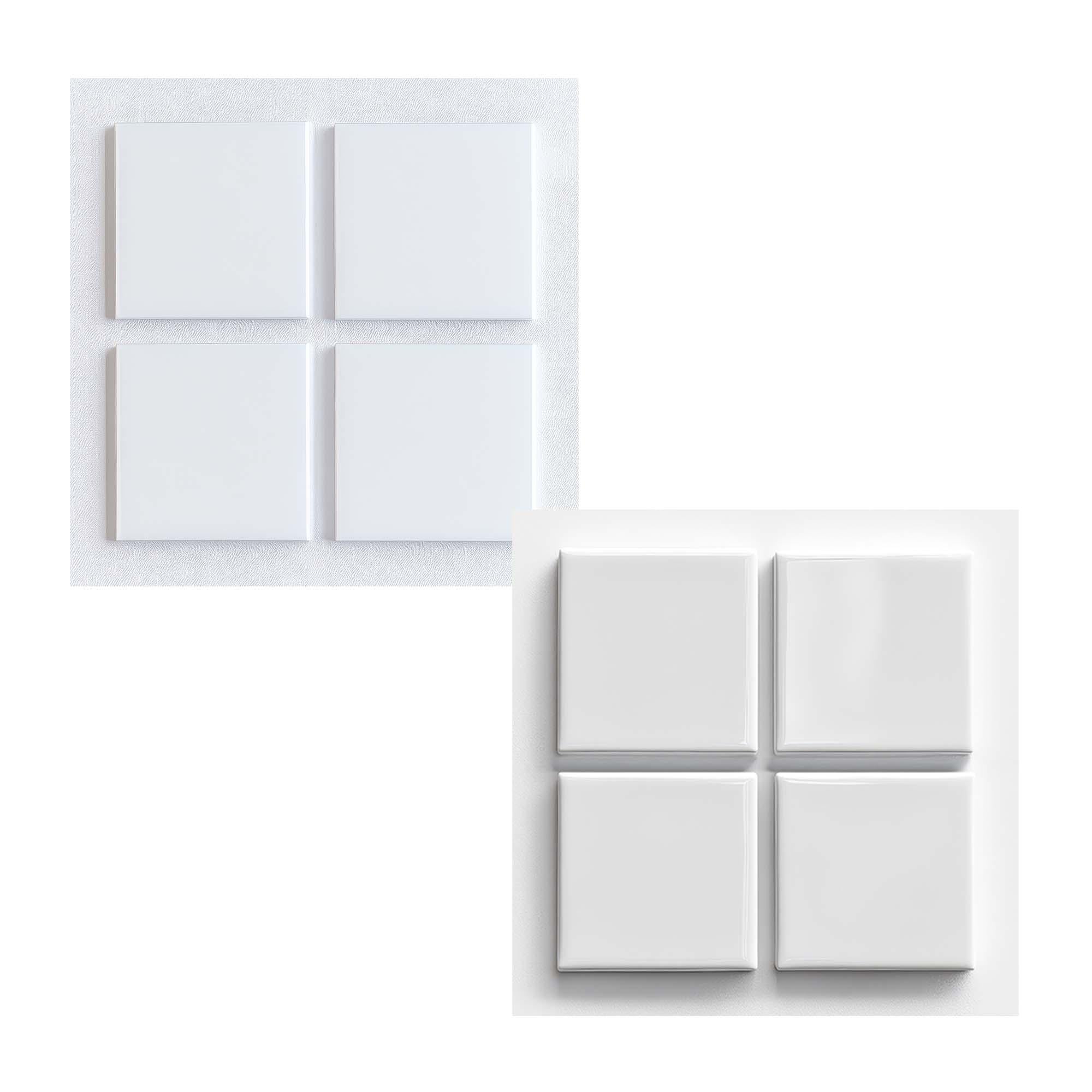 Mockup Set of White Matte Tiles, Four Ceramic Square With Relief and ...