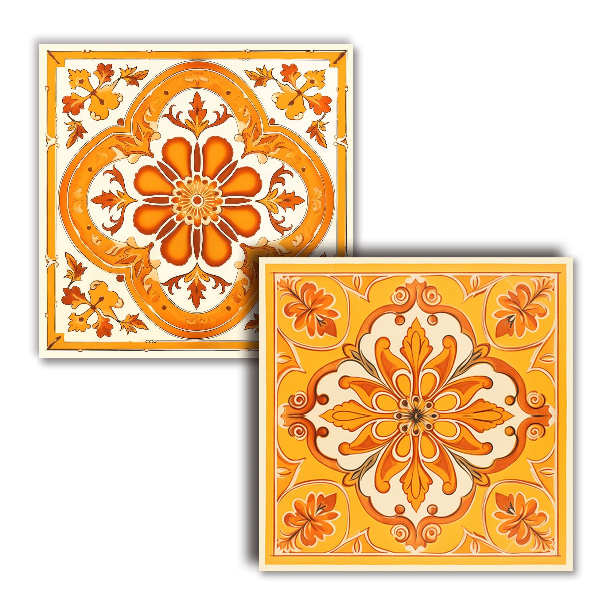 Orange Vintage Antique Spanish-style Geometric Floral Tiles Decorative ...