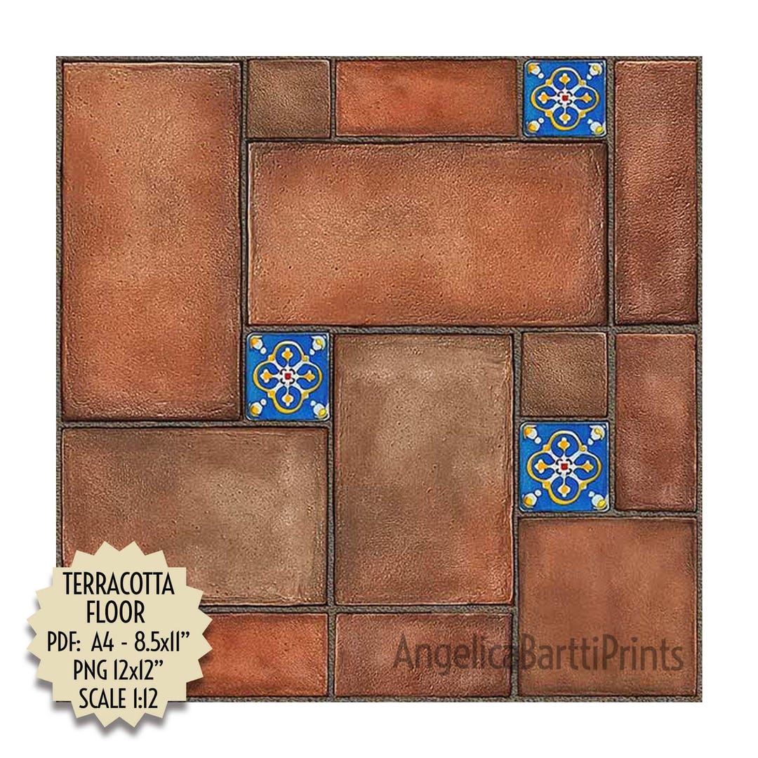 Terracotta Dollhouse Floor 1:12 Scale, Seamless Tile Pattern PNG ...