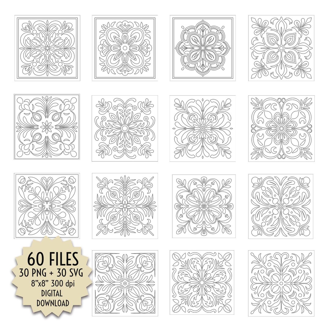 30 Coloring Customizing Tile Drawing Vector Mosaic Spanish Style Floral ... 30 Coloring Customizing Tile Drawing Vector Mosaic Spanish Style Floral ...