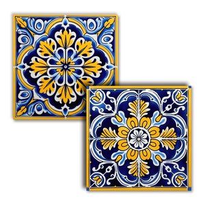 Bundle Antique Blue and Yellow Floral Border Tiles Digital Design ...