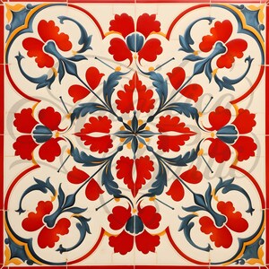 Vintage Red Tile Clipart: Set of 9 Spanish-style Tiles, Decoration, and ...
