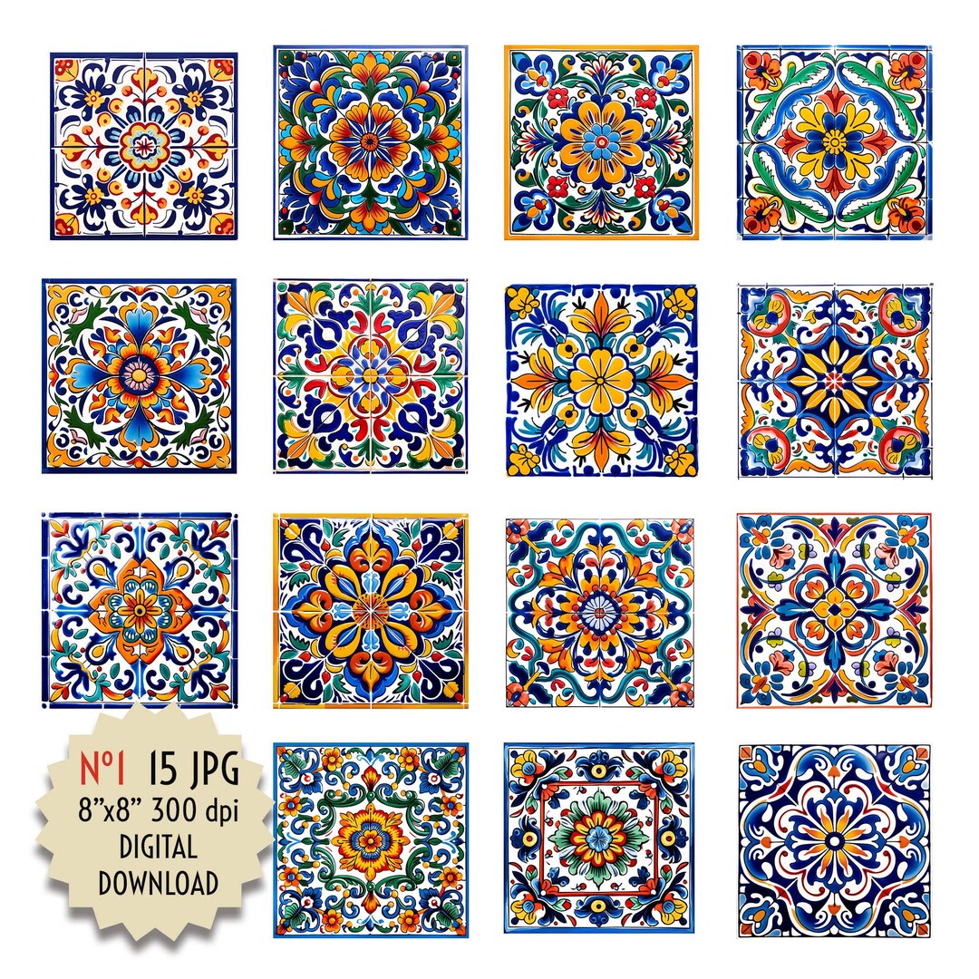 Bundle Mexican Style Tiles Colorful Clipart. Decoration DIY Crafts ...