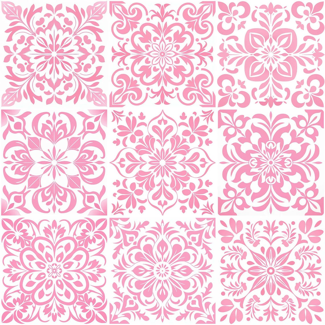 Pink White Floral Tile Set, Digital Mosaic Clipart Designs, Digital ...