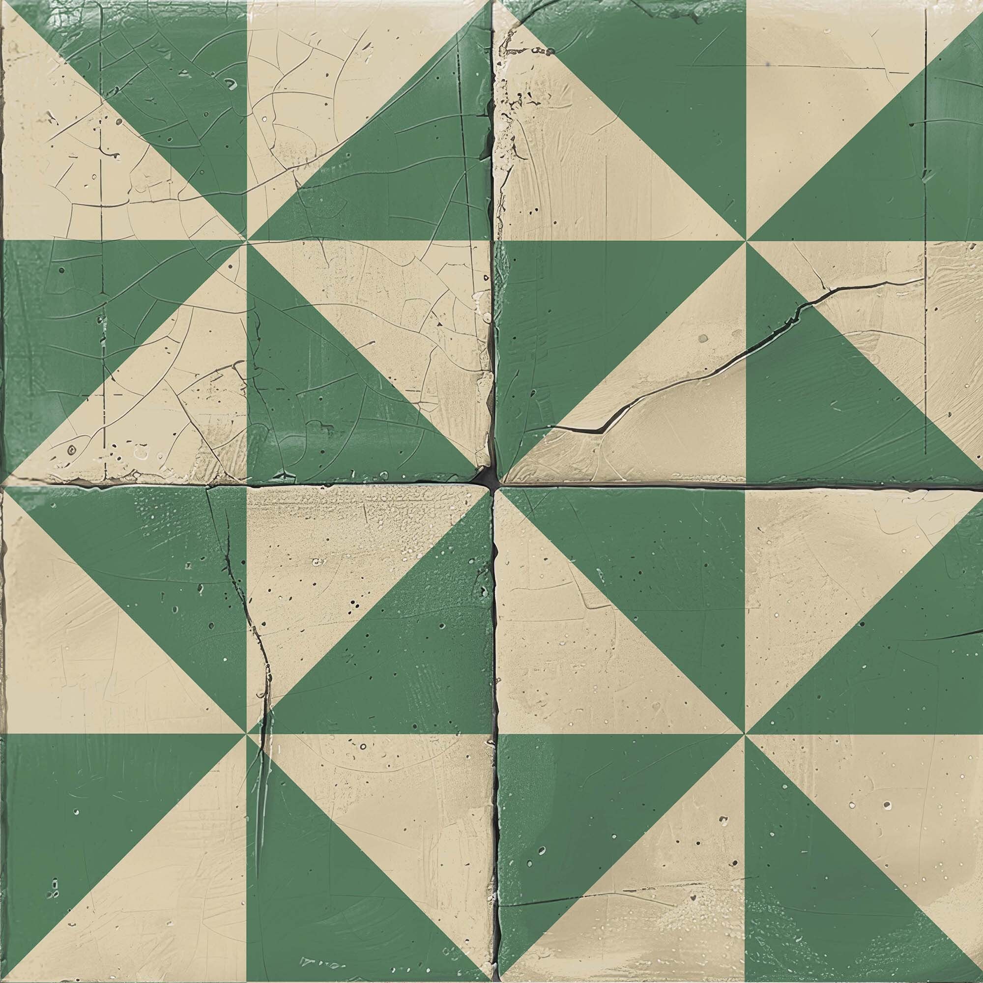 Seamless Antique Mosaic of Old Cracked Realistic Tiles With Green ...