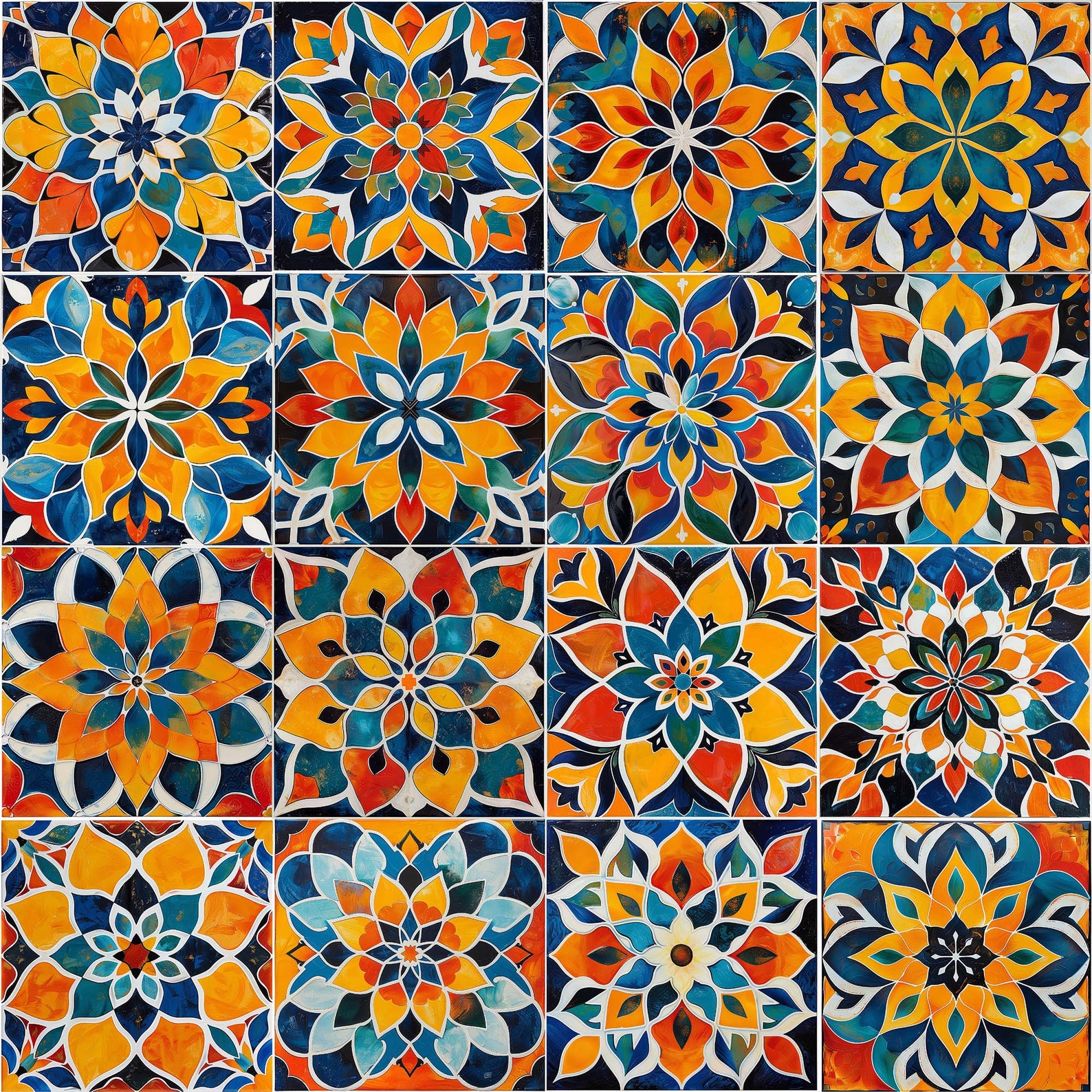 Colorful Symmetrical Geometric Tiles Kitchen Interior Decor Home Office ...