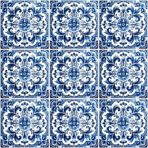 Blue Mediterranean Spanish Tile Designs, Printable Wall Art, Digital ...