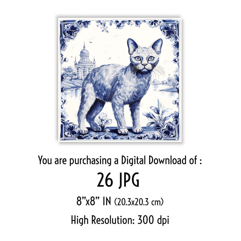 26 Antique Cat Tiles Blue and White Hand-painted Porcelain Decor ...