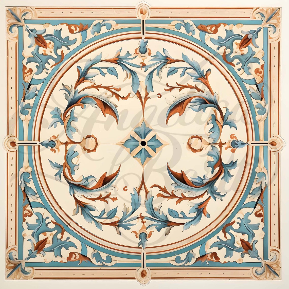 Floral Antique Classic Tile Printable Digital Download File 8x8 Inch ...