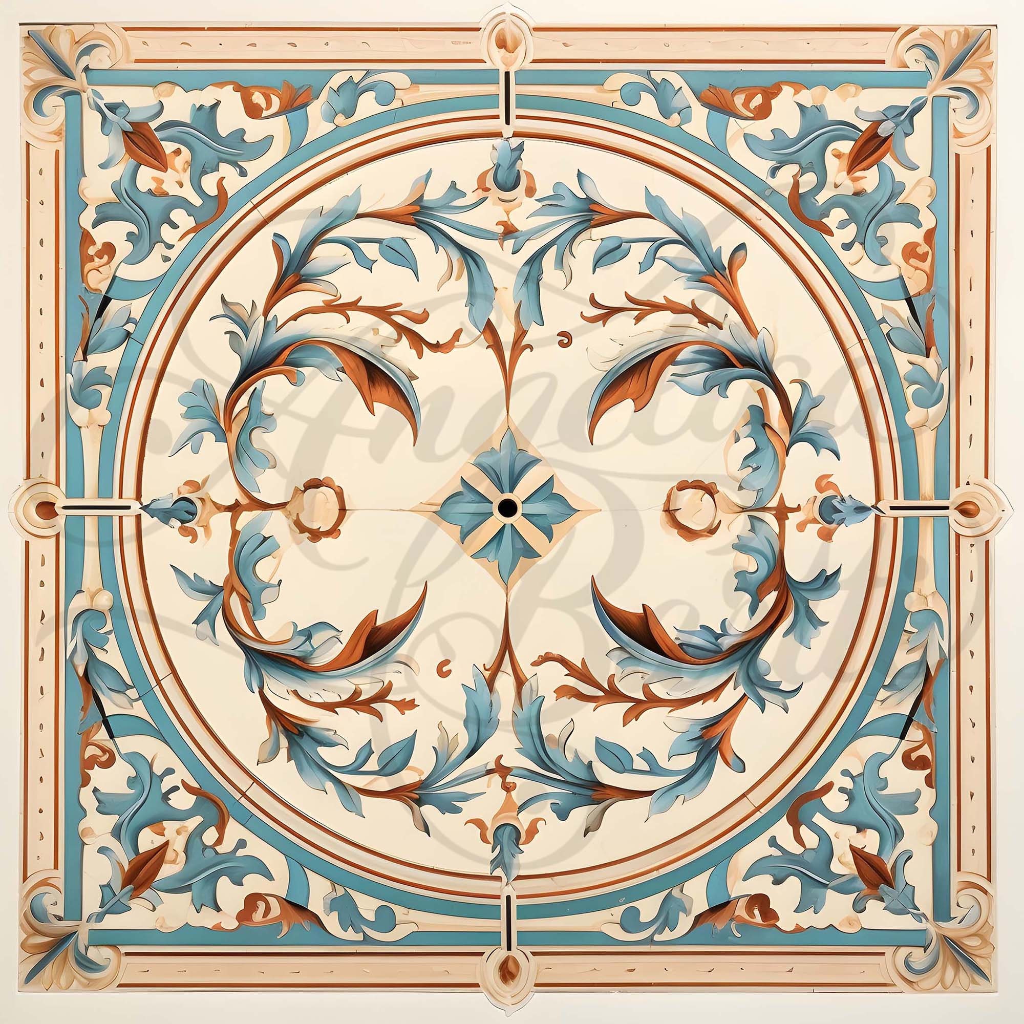 Floral Antique Classic Tile Printable Digital Download File 8x8 Inch ...