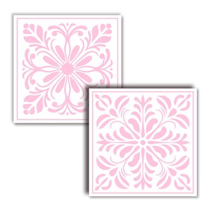 Pink Tile, White Background, SVG, Square, Geometric, Floral Pattern ...