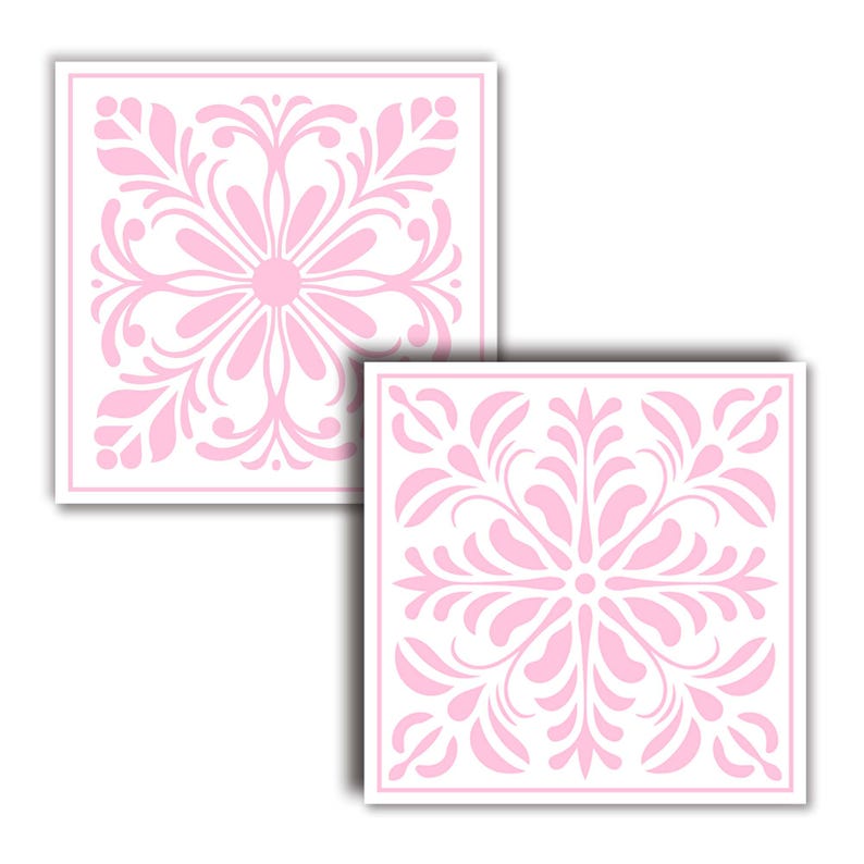 Pink Tile, White Background, SVG, Square, Geometric, Floral Pattern ...