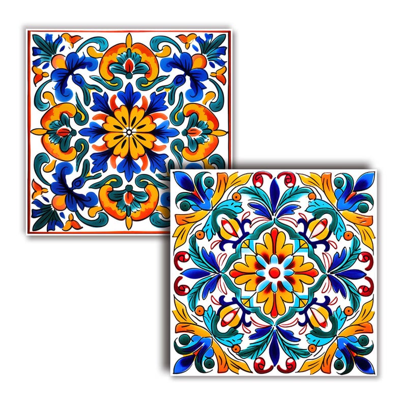 Mexican Style Tile Clipart Set: Colorful 8x8" Designs for DIY Crafts ...