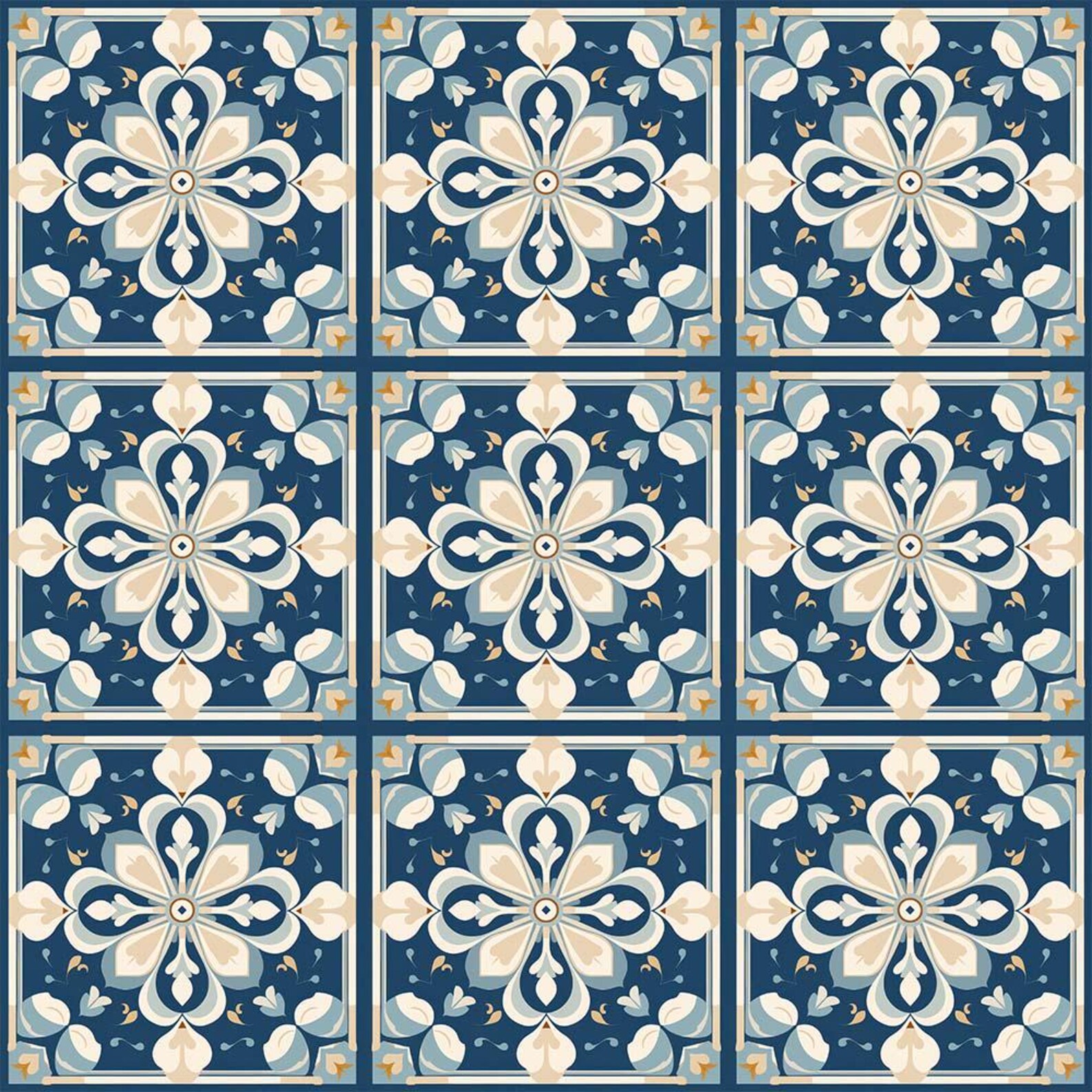 Vintage Classic Tiles, Navy Blue Cream, Geometric Pattern, Digital ...