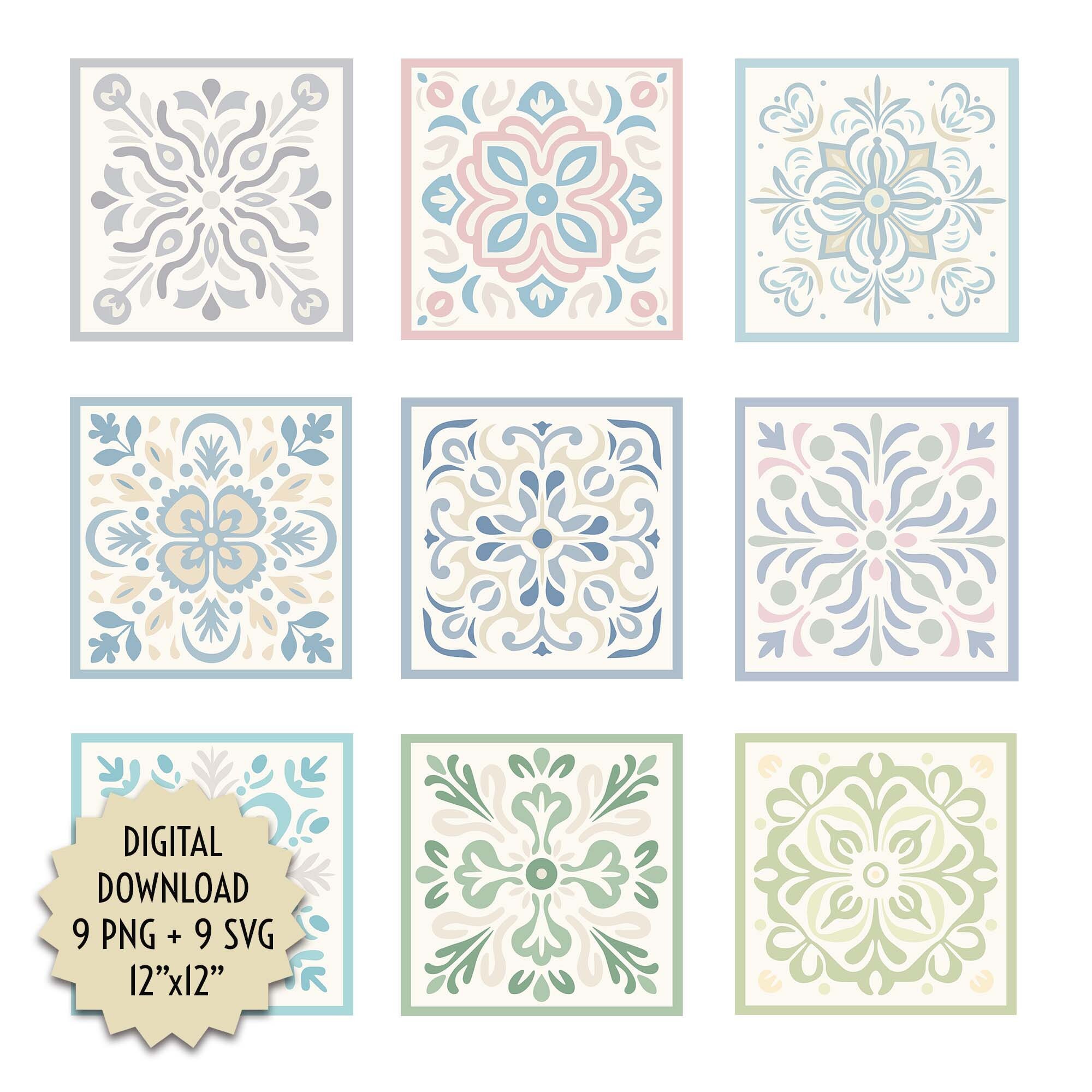 Pastel Colored Vector Drawing Tiles Pattern Floral Geometric Mosaic ...