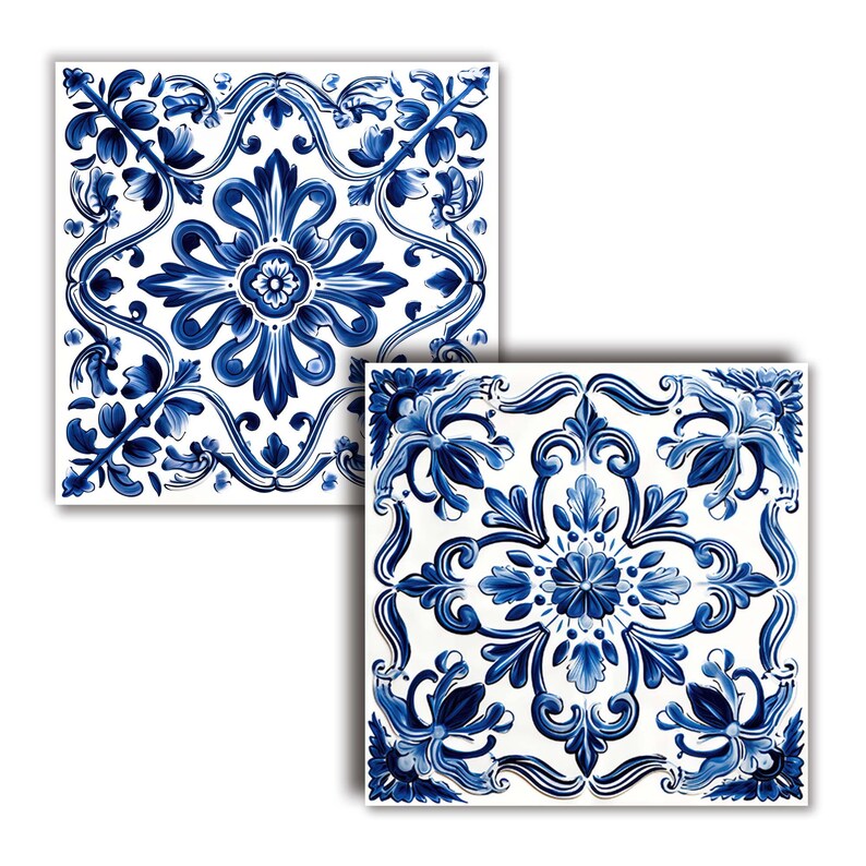 Blue Mediterranean Spanish Tile Designs, Printable Wall Art, Digital ...