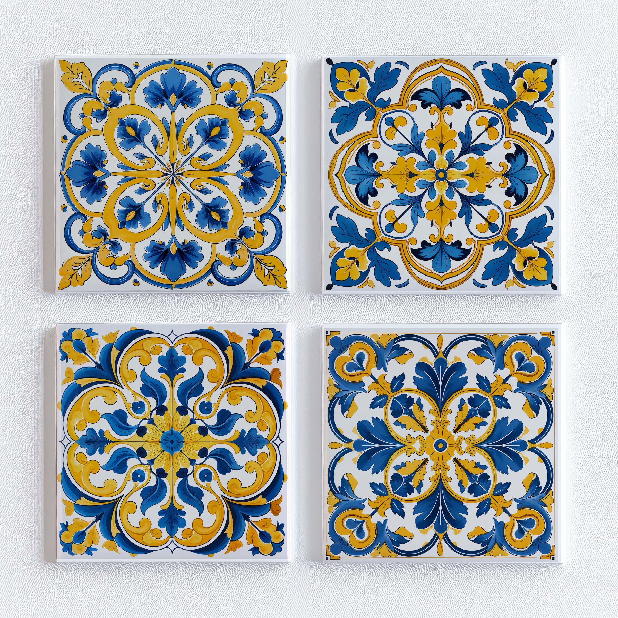 Mockup Set of White Matte Tiles, Four Ceramic Square With Relief and ...