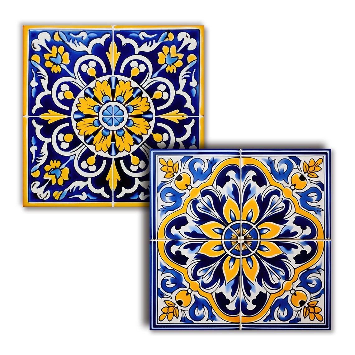 Bundle Antique Blue and Yellow Floral Border Tiles Digital Design ...
