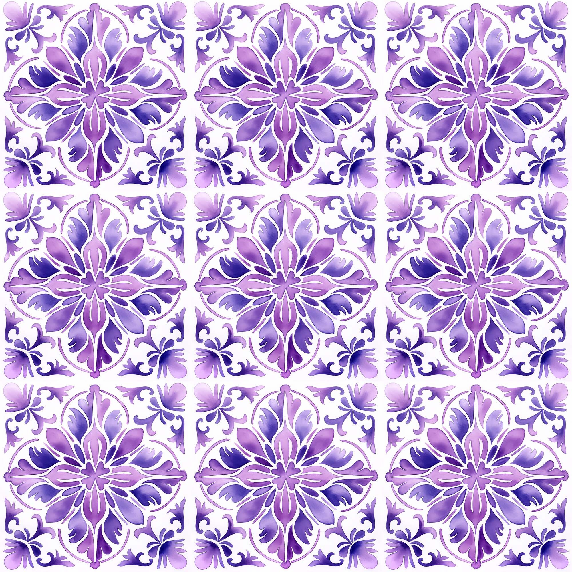 Purple Watercolor White Background Tile Decor Wall Kitchen Porcelain ...