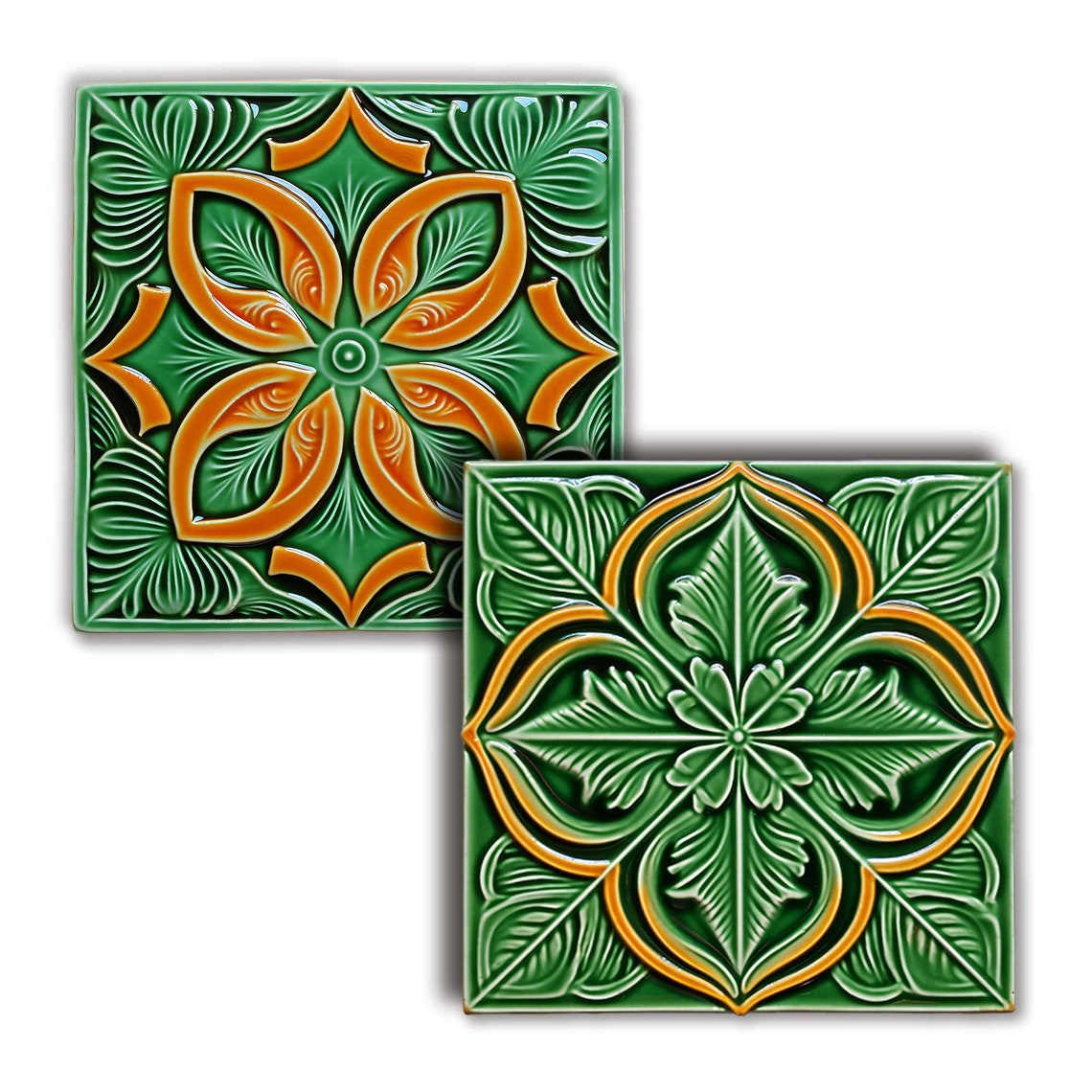 3d Relief Tiles Emerald Green Orange Ceramic Realistic PNG 8 X 8 ...