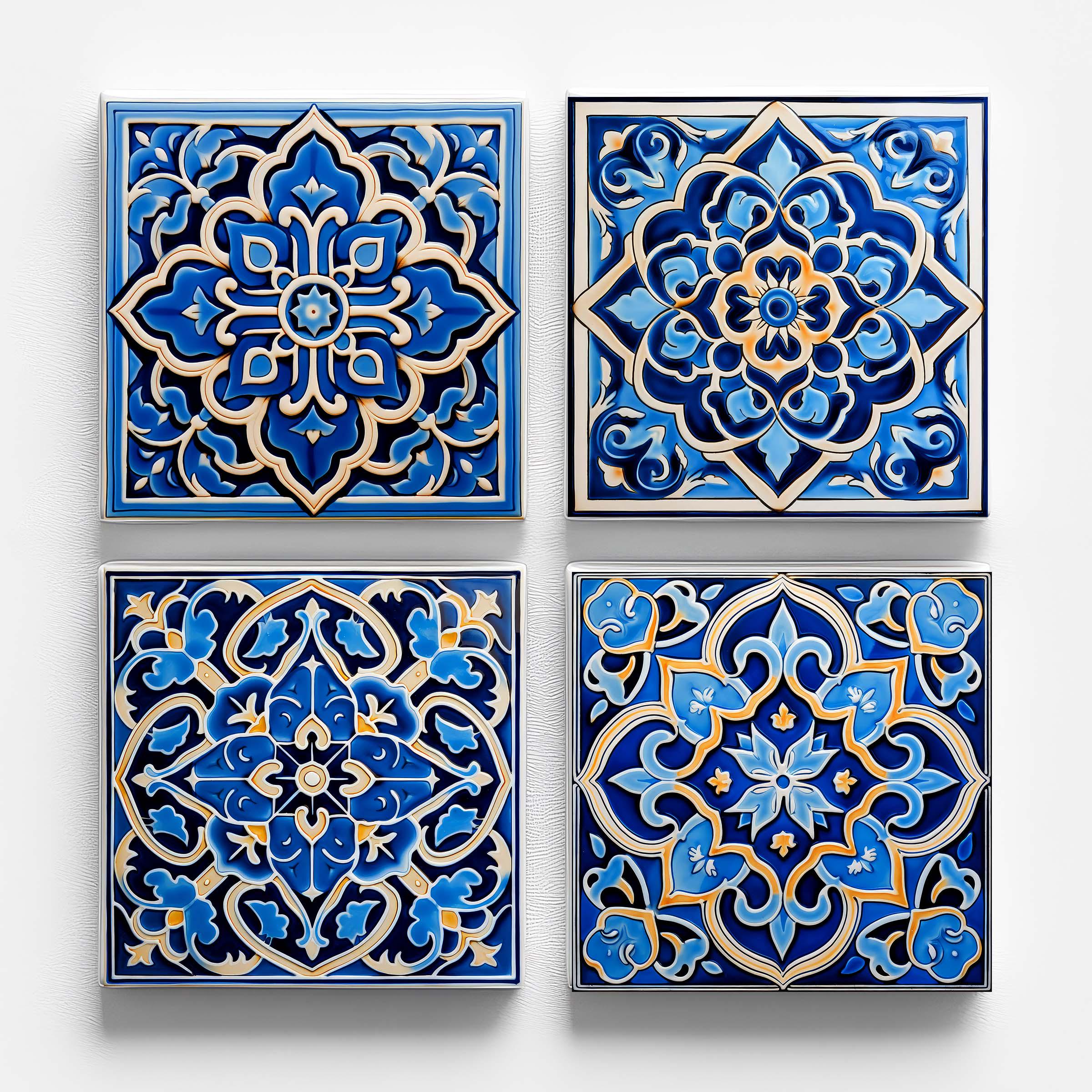 Mockup Set of White Matte Tiles, Four Ceramic Square With Relief and ...