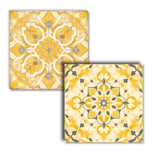 Mustard Yellow Gold, Light Gray Digital Tile, Mediterranean Mosaic ...