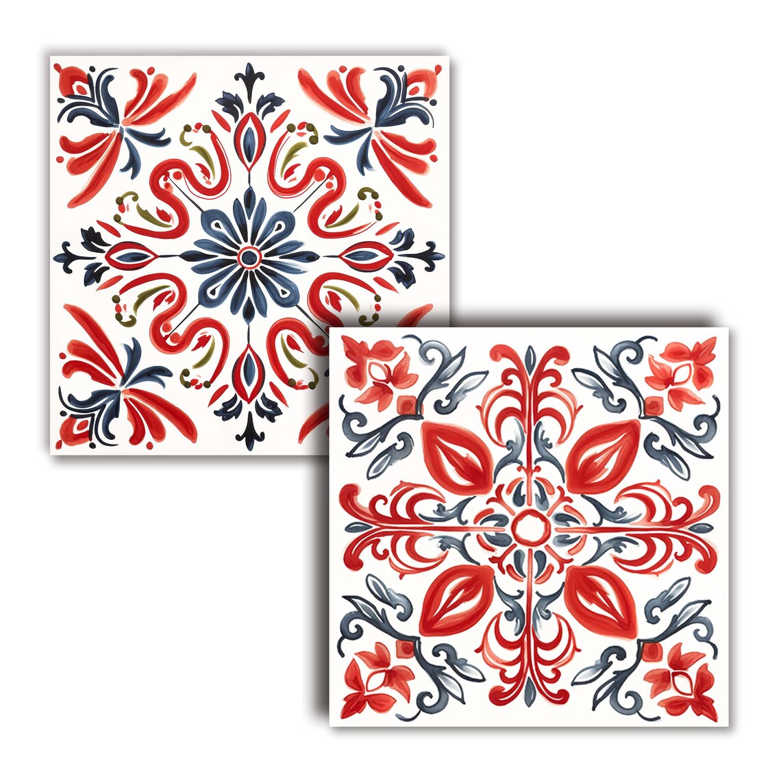 Red Blue Watercolor White Background Tiles Decor Wall Kitchen Porcelain ...