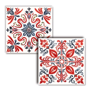 Red Blue Watercolor White Background Tiles Decor Wall Kitchen Porcelain ...