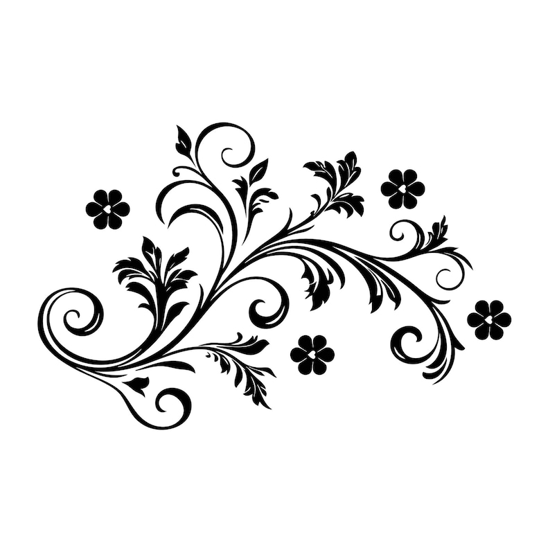 Floral Scroll Clipart Set, 56 PNG SVG, Black Swirl Ornaments, Digital ...