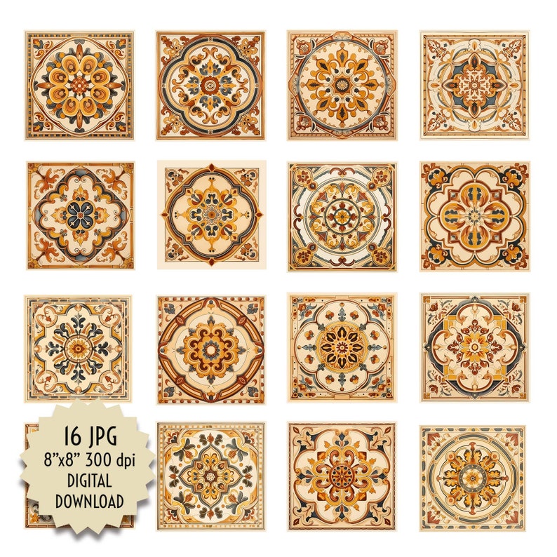 Brown Beige Vintage Spanish-style Tiles Clipart Decoration Wallpaper ...