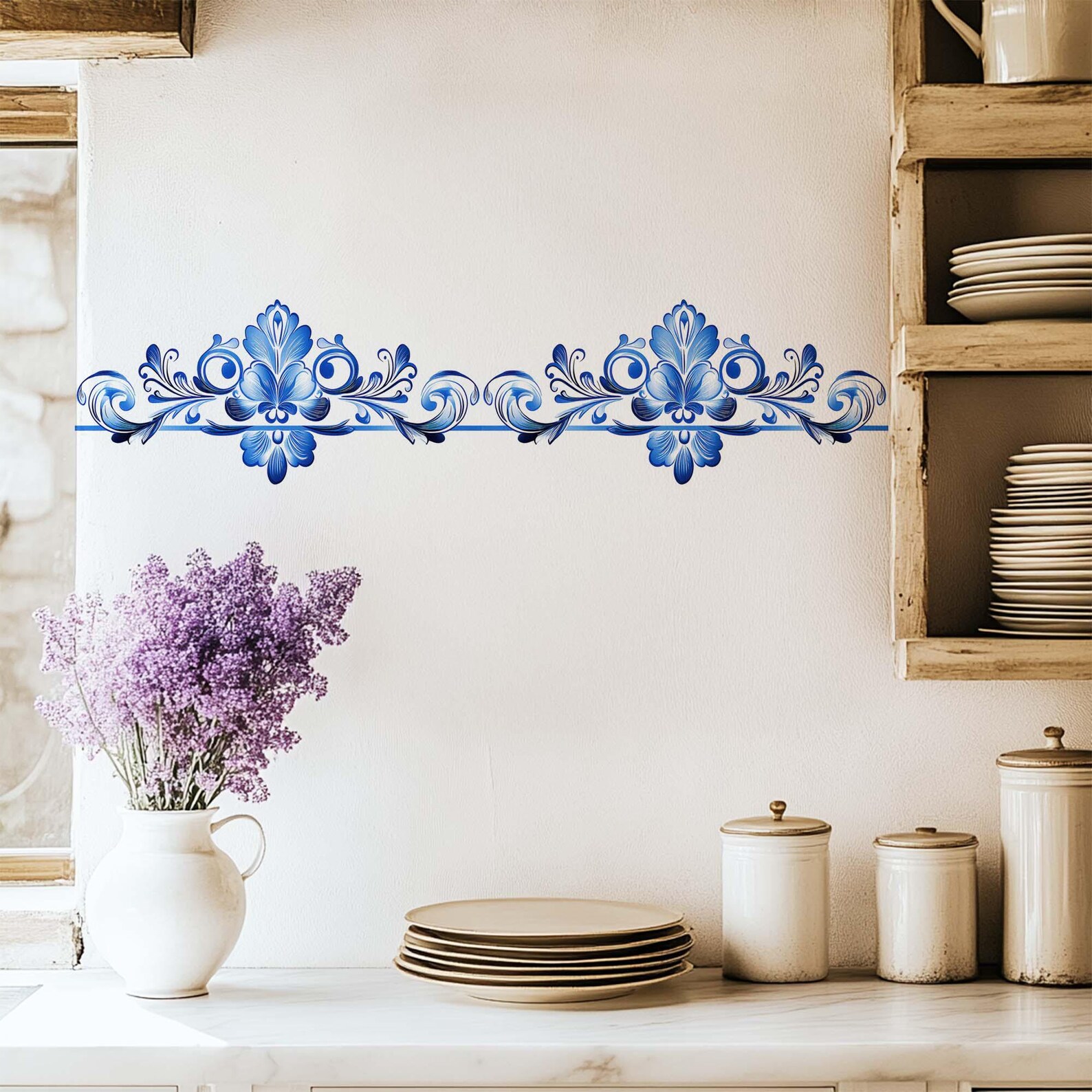 Blue Floral Border, Horizontal Seamless Strips, Digital Scrollwork ...