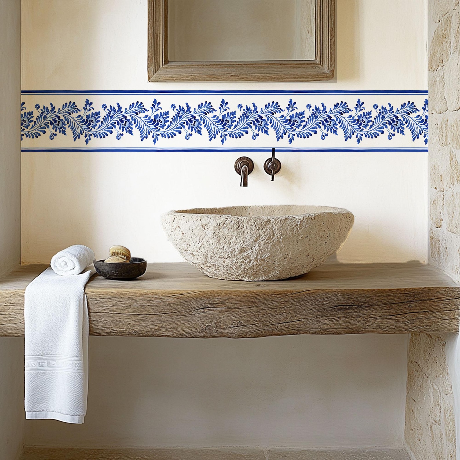 8 Seamless Cobalt Blue Floral Borders JPG Set, Horizontal Symmetrical ...
