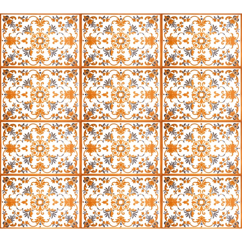 Vintage Old Antique Tiles Brown Hand-painted Pattern Mosaic Italian ...