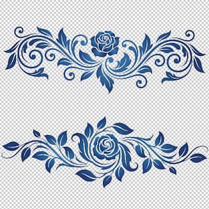 Blue Rose Border Set | 9 PNG Transparent Background | Vintage Floral ...