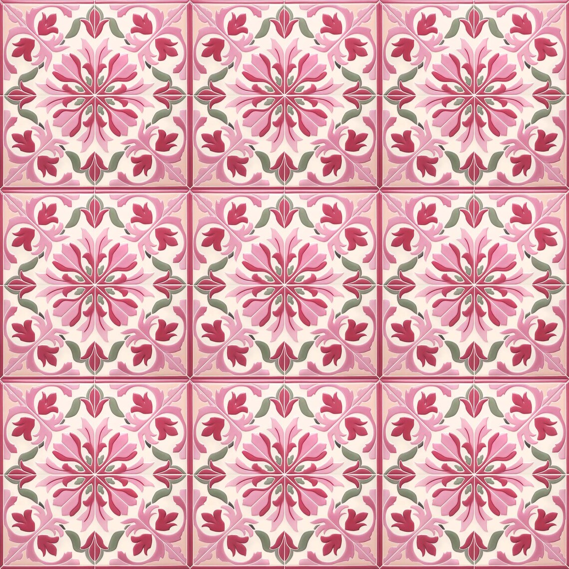 Pink Green Tile Designs Inspired by Art Nouveau Style for Decorating ...