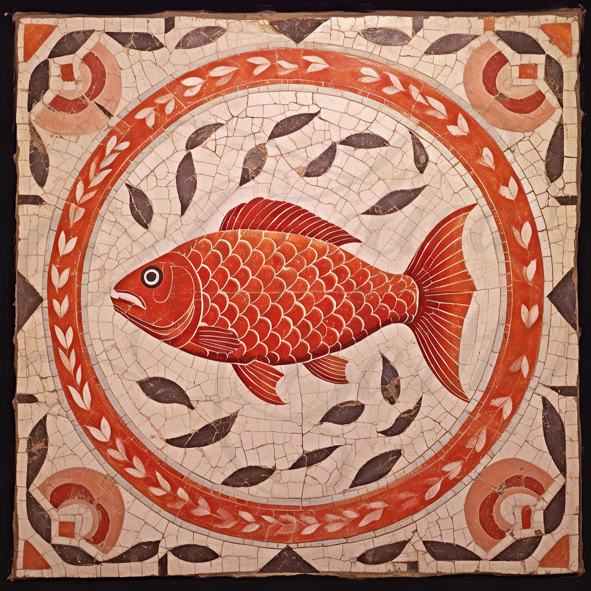 Fish Red Green Tile Digital Download Vintage Mosaic Antique Classic ...