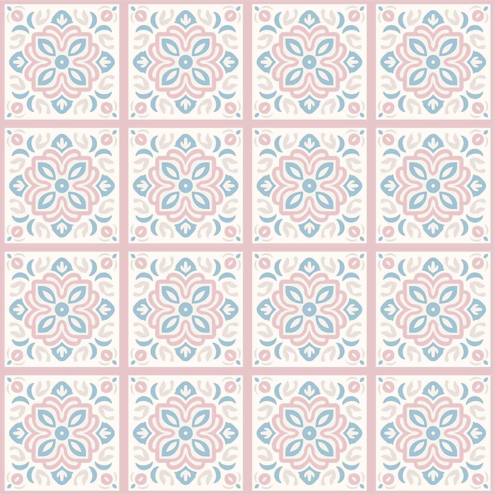 Pastel Colored Vector Drawing Tiles Pattern Floral Geometric Mosaic ...